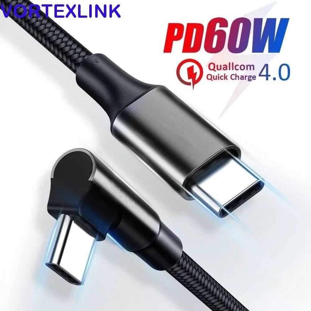 Vortexlink 90 Degrees Type C, Nylon Braid Elbow PD 60W Quick Charger ...
