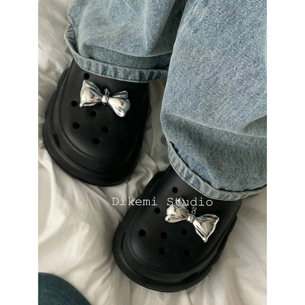 แฟชั่นใหม่เกาหลี Ins niche y2k Spice Girl แฟชั่นโบว์เงินสําหรับ Crocs ...