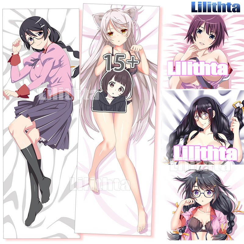 Dakimakura ปลอกหมอน Bakemonogatari สีดํา Hanekawa Tsubasa Senjougahara Hitagi Nekomonogatari ...