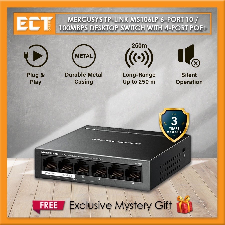 Mercusys TP-Link MS106LP 6-Port 10 / 100Mbps สวิตช ์ เดสก ์ ท ็ อปพร ้ ... Mercusys TP-Link MS106LP 6-Port 10 / 100Mbps สวิตช ์ เดสก ์ ท ็ อปพร ้ ...