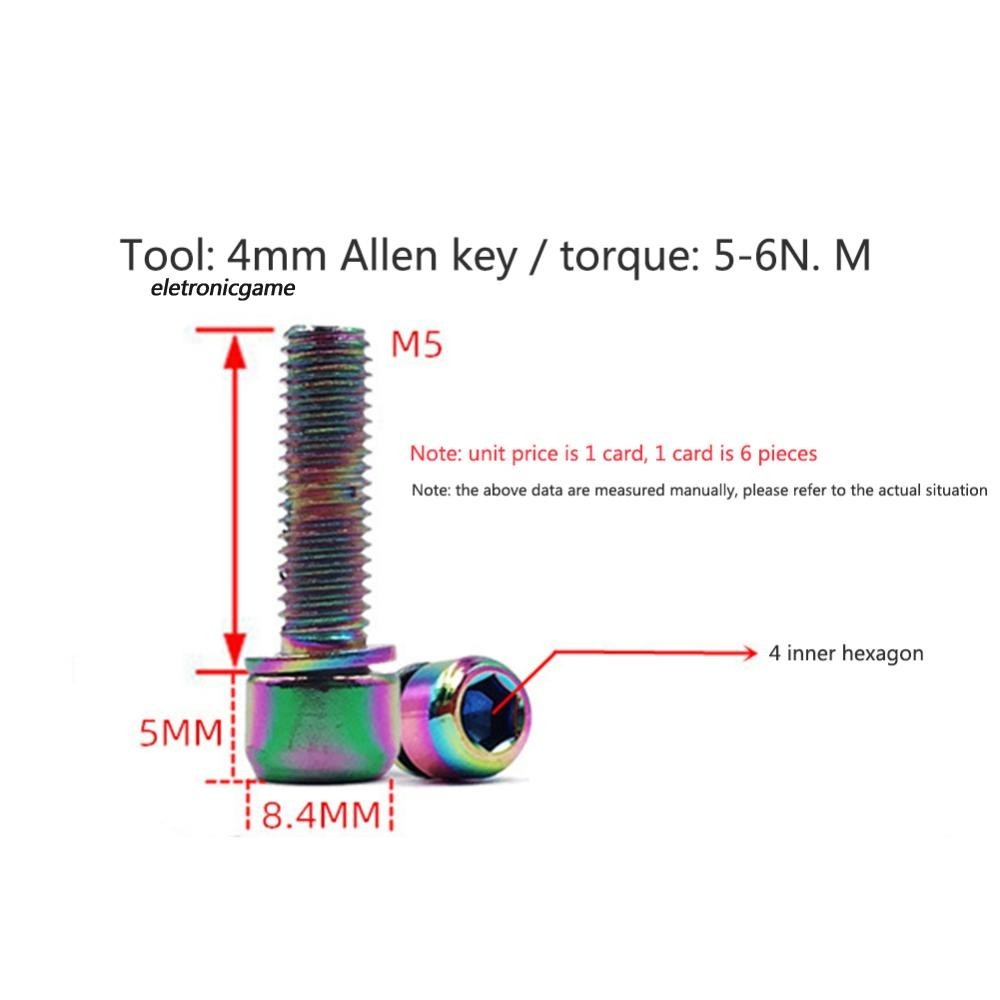 6 ชิ ้ นสลักเกลียวจักรยานไทเทเนียม M5x18 มม.หัวอัลเลน MTB Stem สกรู w ...