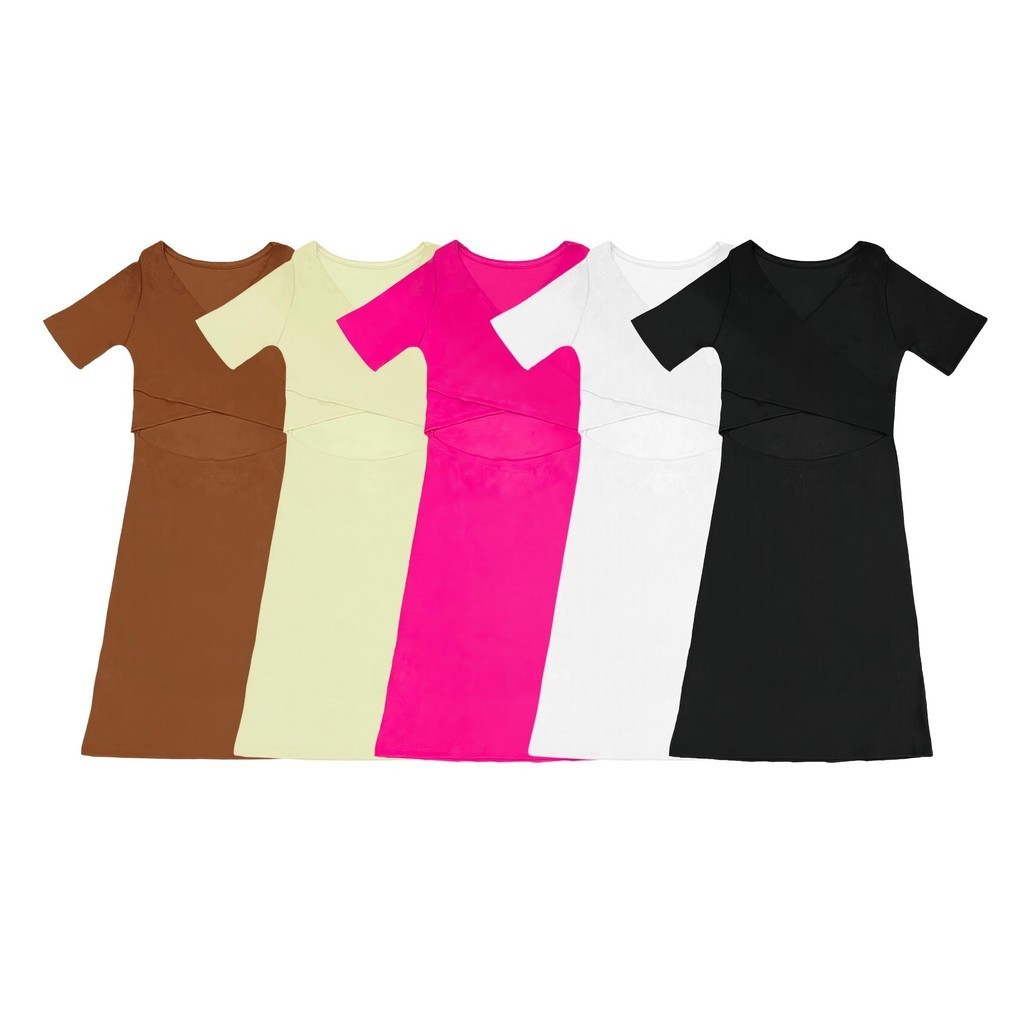 เดรสเสื้อคอกลม Women ผ้าคอตตอน ผู้หญิง สีพื้น รุ่น Lady PP010 WALKIN ...