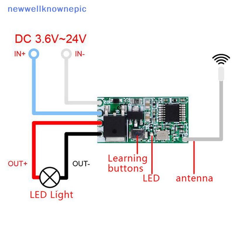 Newwellknownepic 433mhz DC 3.6V 5V 9V 12V 24V 1CH Mini Relay ไร้สาย RF รีโมทคอนโทรลสวิทช์ LED ...