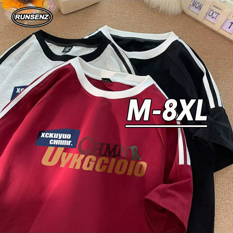 M-8xl แฟชั่นเกาหลีสีดําลาย Tee Men Plus Size T เสื้อหลวมสบายๆแขนสั้น Oversize Top | Shopee Thailand