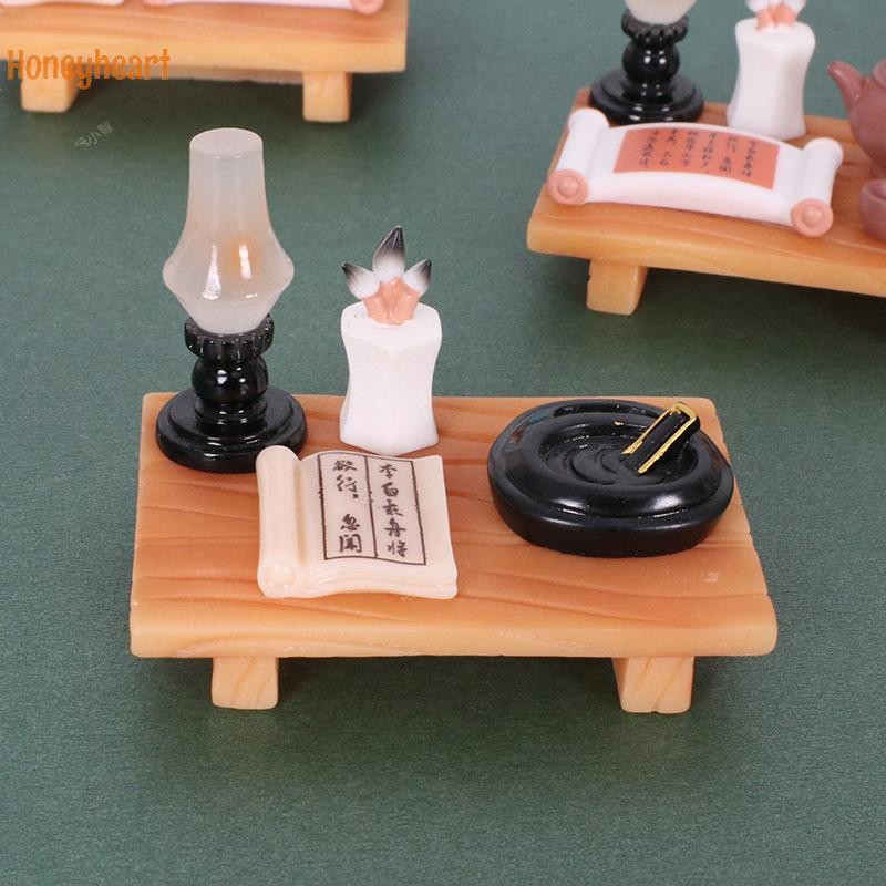 4pcs 1:12 Scale Dollhouse Miniature ปากกาและหมึกกระดาษ Inkstone ตุ๊กตา ...