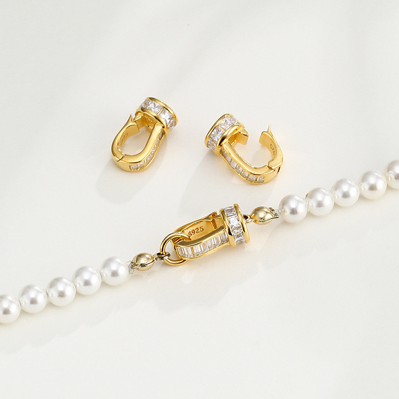 อุปกรณ์ DIY S925เงินสเตอร์ลิงที่เรียบง่ายหัวเข็มขัดมุกหยกสร้อยคอ/สร้อยข้อมือหัวเข็มขัดแฮนด์เมด ...