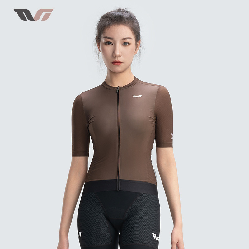 TVI ROCKBROS เสื้อปั่นจักรยาน แขนสั้น พร้อมกระเป๋าด้านหลัง 3 ช่อง สําหรับผู้หญิง ซิป YKK สีกาแฟ ...
