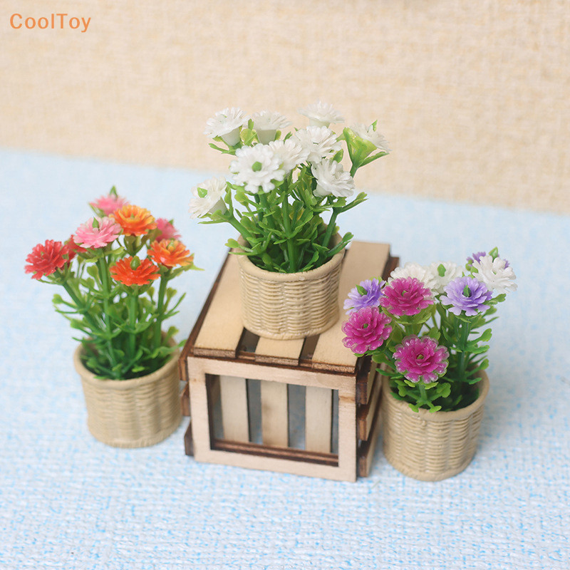 Cooltoy 1:12 Dollhouse Miniature Daisy Mint ต้นไม้ดอกไม้หม้อ Mini พืชสี ...