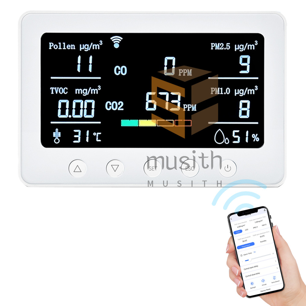 2.4ghz WiFi Air Quality Monitor 8-in-1 CO2/CO/PM2.5/PM1.0/TVOC/Pollen/เครื ่ องวัดอุณหภูมิและ ...
