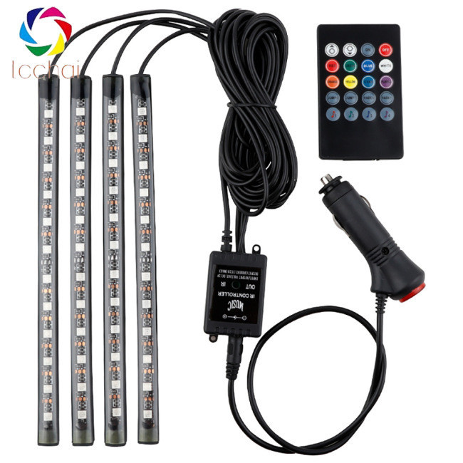 4 ชิ้นรถ Led Strip Light 48 Led Dc หลากสีเพลงภายในรถ Led ภายใต้ Dash ...