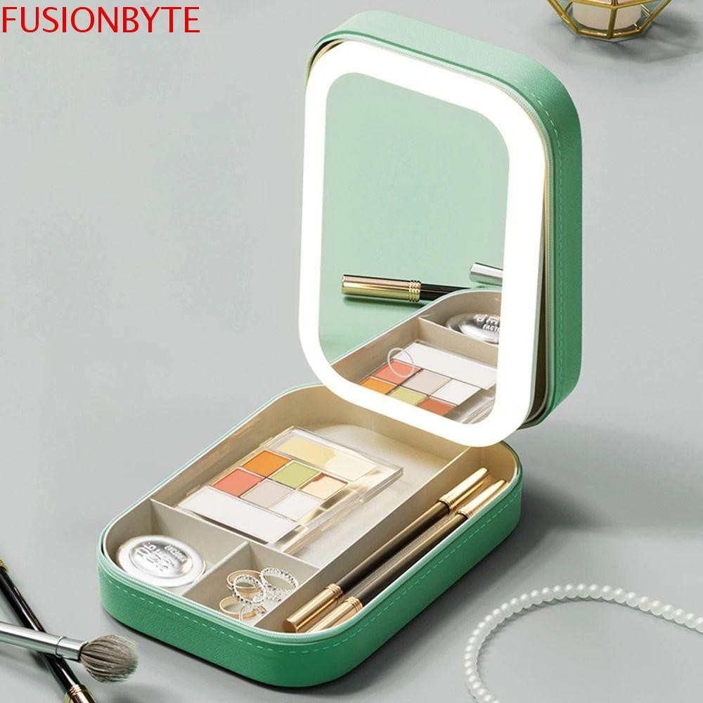 Fusionbyte LED กรณีเครื่องสําอางพร้อมกระจก, Touch Light PU หนังแต่งหน้ากระเป๋า, USB ชาร์จปรับ ...