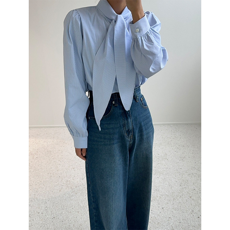 เสื้อเชิ้ตลายทางสไตล์เกาหลีพร้อมกระดุมถัก X37A | Shopee Thailand