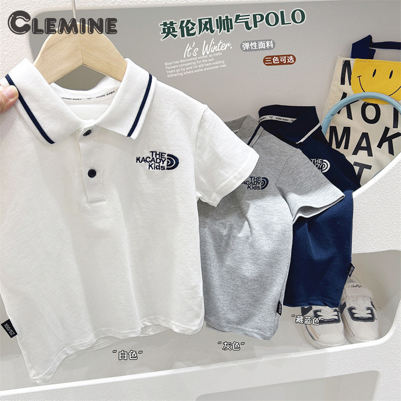 Clemine เสื้อโปโลเด็กชายแขนสั้นซิปหน้าไหล่เสื้อยืดดีไซน์เฉพาะสัมผัสสี ...
