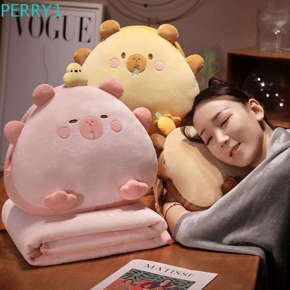 Perry Capybara โยนหมอน, 3-in-1 ผ้าห่มเครื่องปรับอากาศการ์ตูนมืออุ่น ...