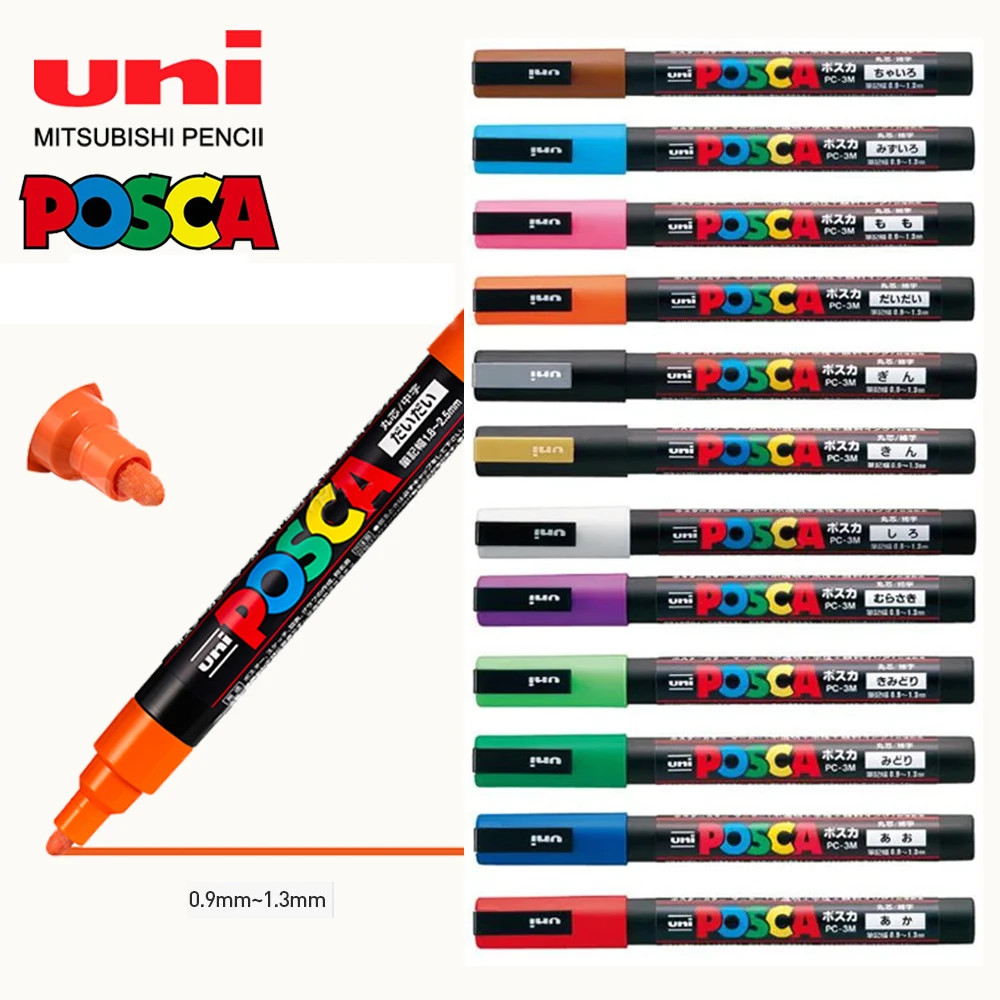 1pcs ญี่ปุ่น UNI POSCA อะคริลิค Marker ปากกา PC-3M 0.9 มม.-1.3 มม.ปากกา ...
