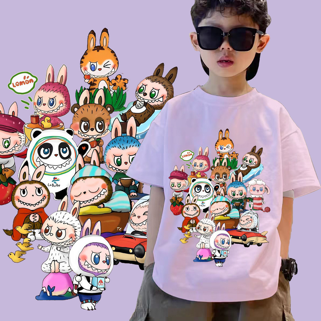 2024 Labubu Pop Mart เสื ้ อยืดเด ็ กการ ์ ตูนพิมพ ์ สบาย Fit Labu Boo ...