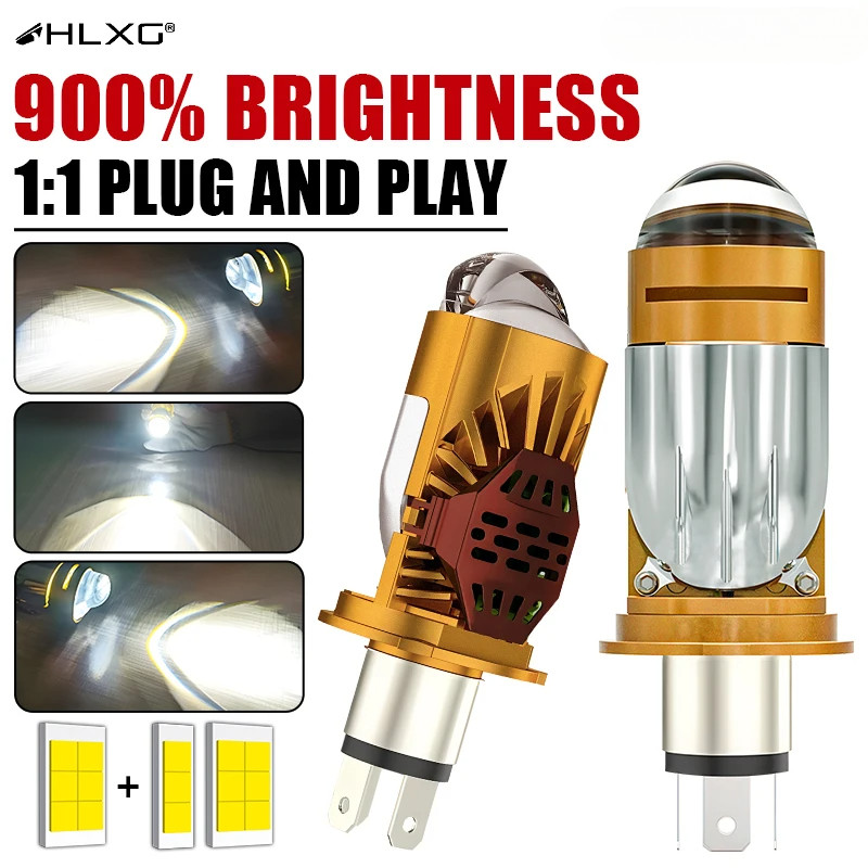 HLXG 2 ชิ้น Mini H4 Bi LED โปรเจคเตอร์ไฟหน้าสําหรับรถยนต์ RHD Plug & Play LED H4 หลอดไฟ Cooling ...