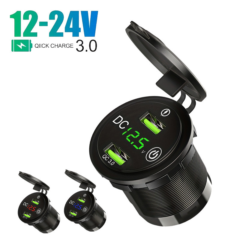 Qc 3 0 Dual Usb Fast Charger Socket 12v 24v Usb Cigarette Lighter Outlet Waterproof Dual Charger