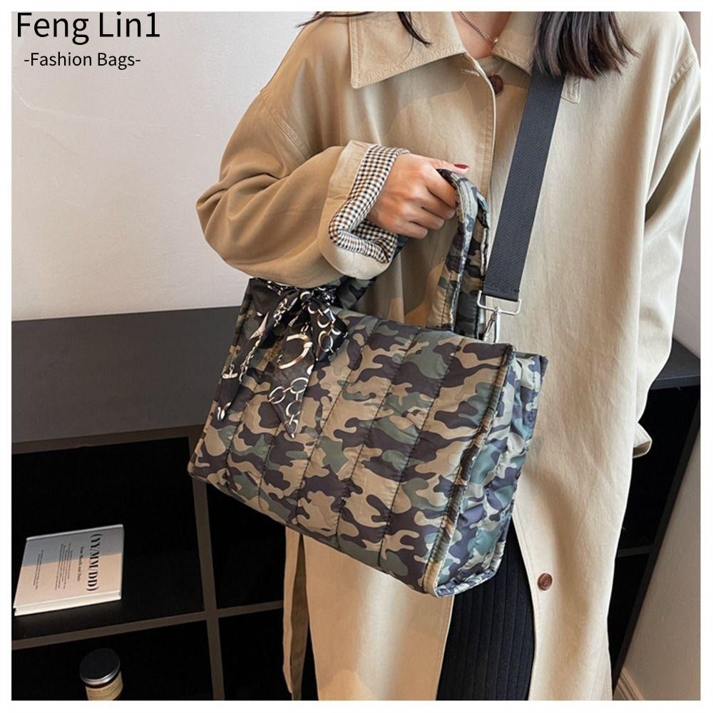 Fengling Quilted Tote Bags, กระเป๋าสะพายผ้าฝ้ายบุนวมความจุขนาดใหญ่, Casual Elegant Ribbons Space ...