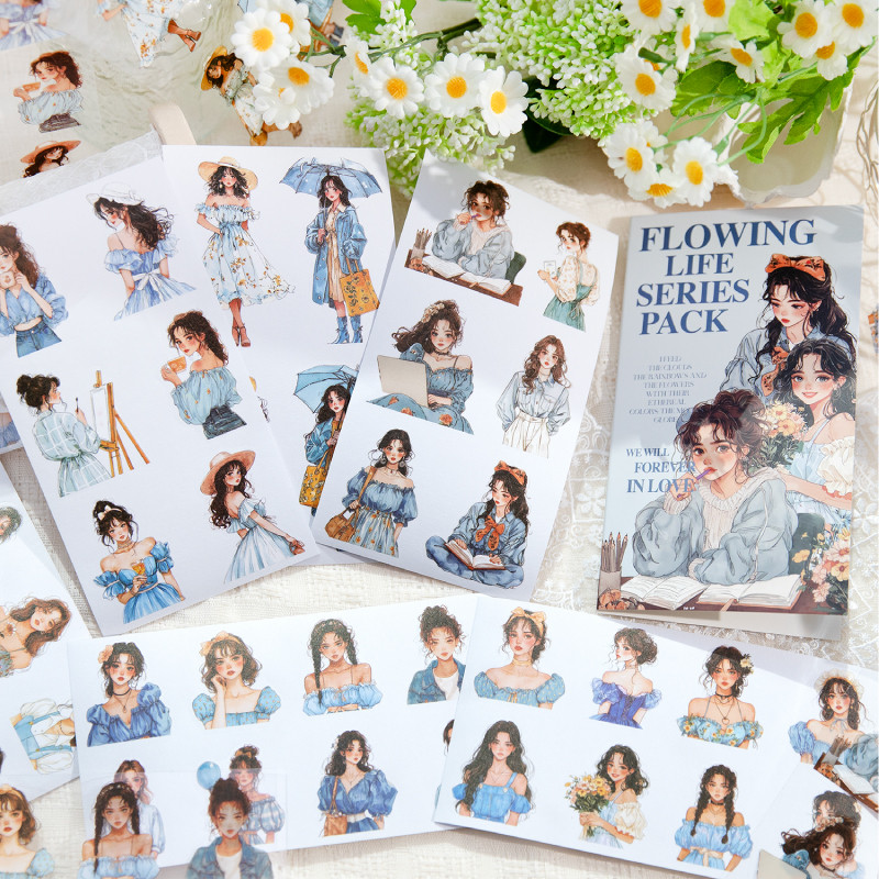 Kowei 12 ชิ้น [Flowing Life Series] ธีมตัวละครสติกเกอร์น่ารัก PET สติก ...
