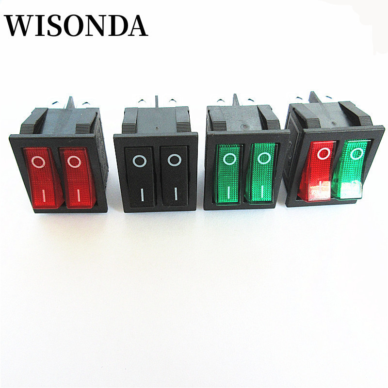 Kcd6 สวิตช์โยกเปิด ปิด 31*26 มม. สีแดง สีเขียว พร้อมไฟ LED 4Pin 6Pin ...