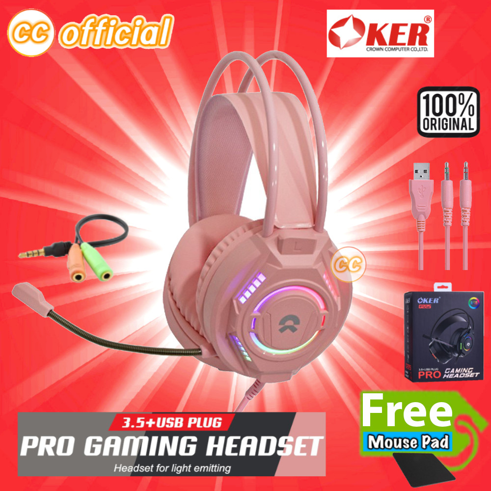 แท้100% OKER G225 สีชมพู PRO GAMING HEADSET 3.5+USB หูฟัง คอมพิวเตอร์ Stereo หูฟังเกมส์มิ่ง ...