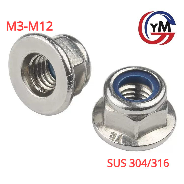 [ Ymh1] หัวน็อต ตัวเมีย ล็อค ไนลอน ติดแหวน สแตนเลส 304/316 เกลียวมิล หยาบ M3M4M5M6M8M10M12 ...