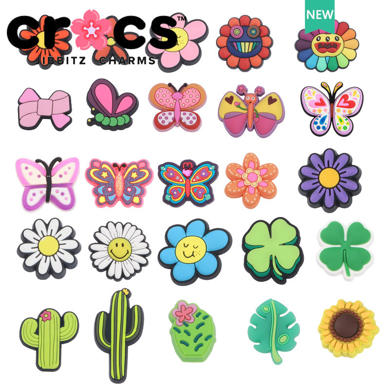 Jibbitz crocs charm รองเท ้ าหัวเข ็ มขัดผีเสื ้ อดอกไม ้ สี ่ ใบ ...