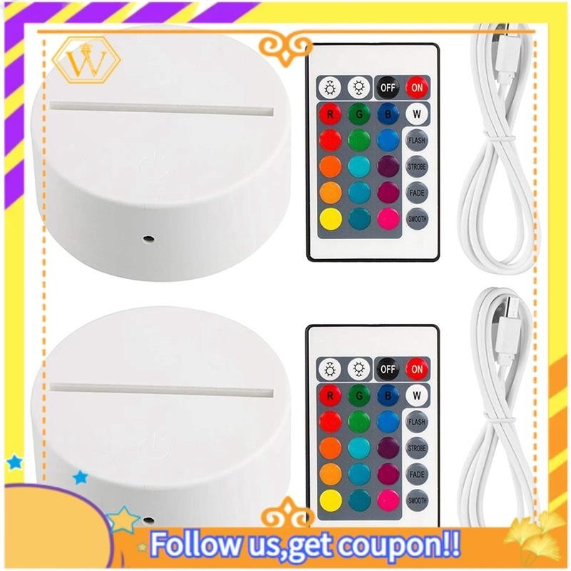 W2 Pack 3D Night LED Light Lamp Base + รีโมทคอนโทรล + สาย USB, 16 สี ...