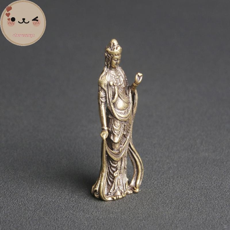 Chee ใหม่สะสมทองเหลืองจีนแกะสลัก Kwan-Yin Guan Yin พระพุทธรูปประณีตรูป ...