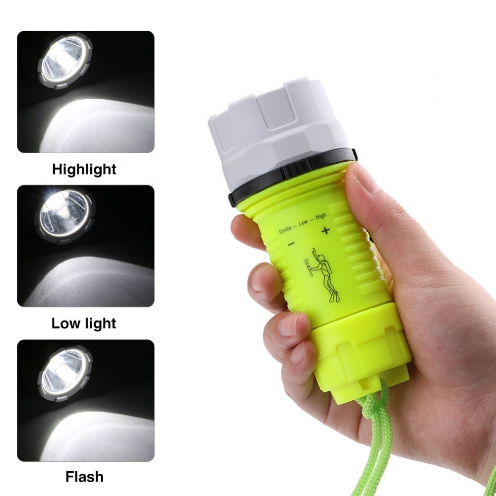 Strong Light 3 Modes Diving Flashlight Torch Lamp Portable Super Bright ...