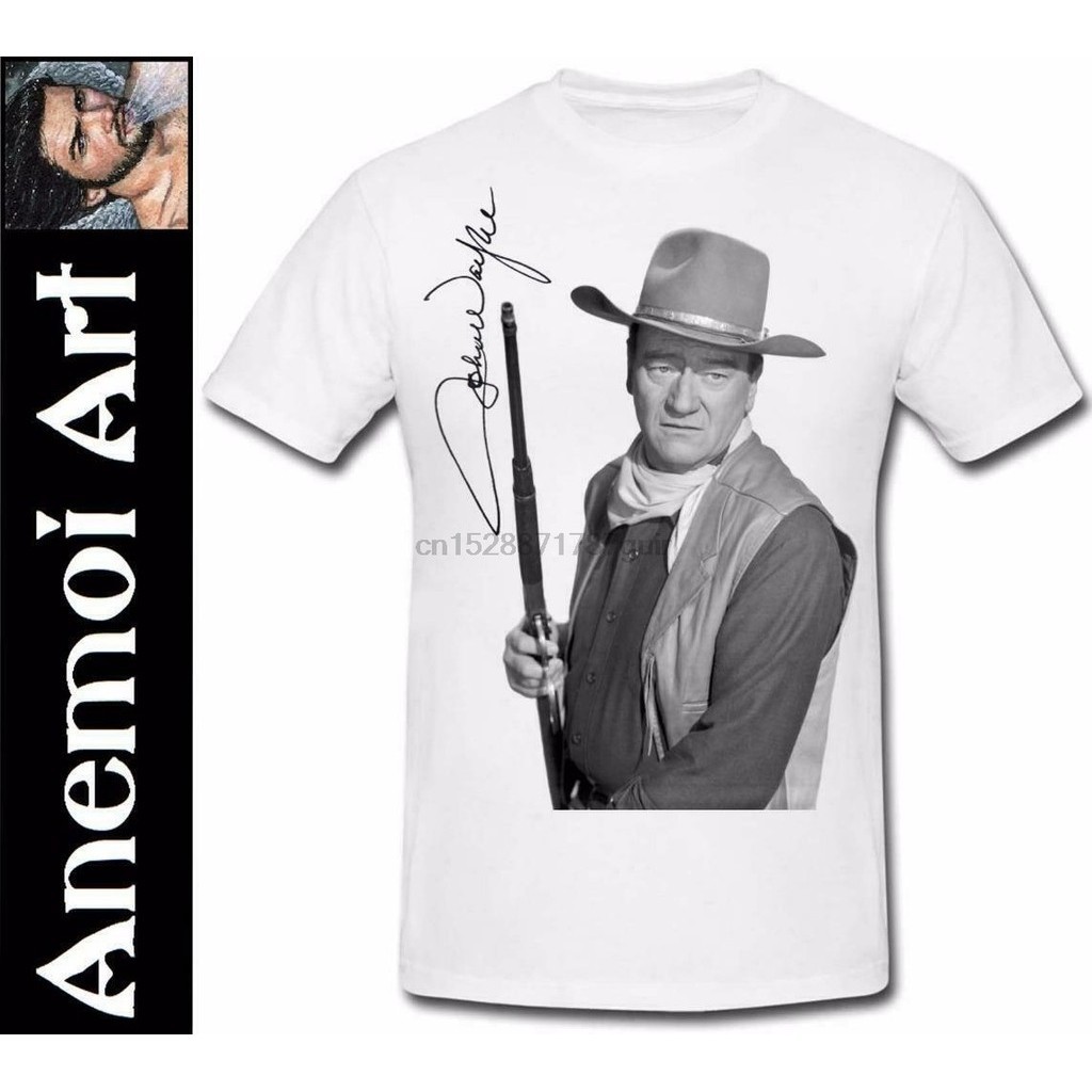 T503 John Wayne Tee Cute Western พร้อมลายเซ็นรูปภาพลายเซ็นลายเซ็น ...