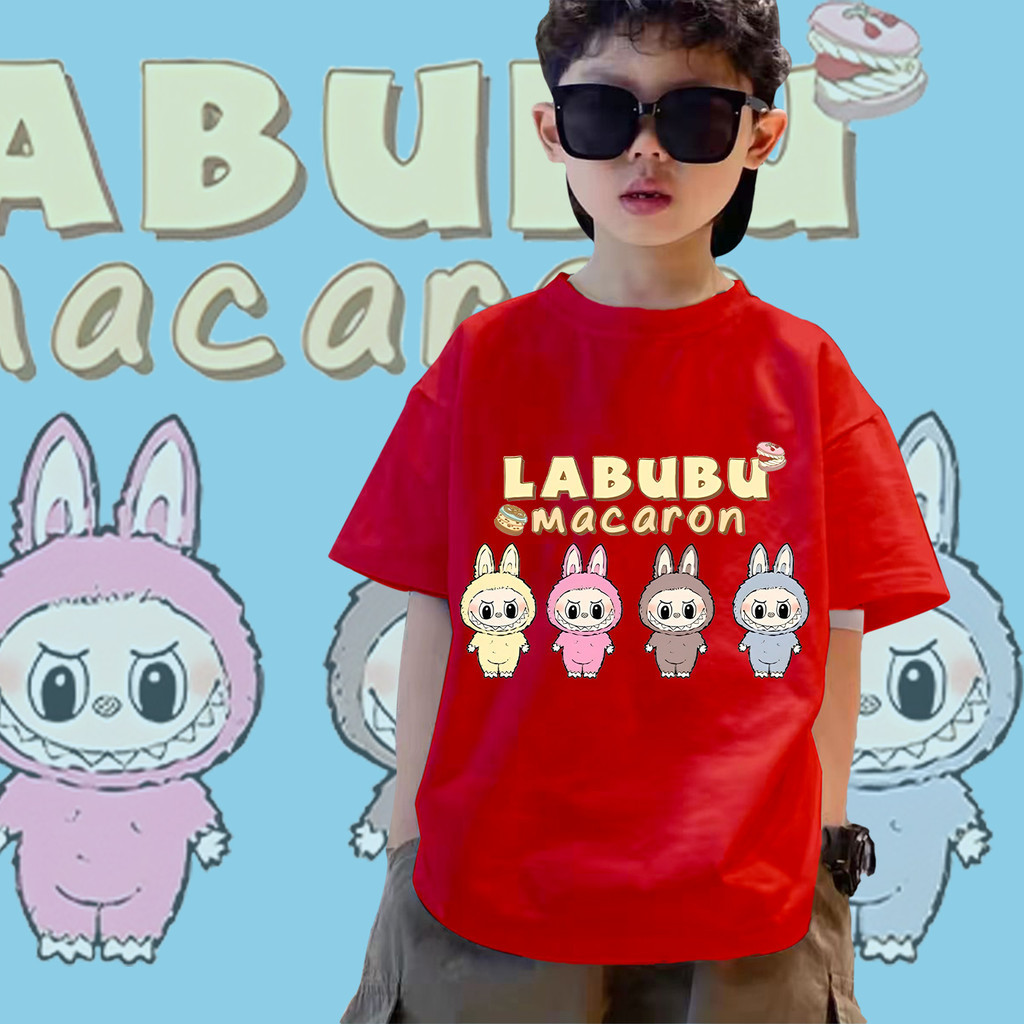 2024 แฟชั ่ น Labubu Labu Boo Macaron เสื ้ อยืดเด ็ ก Pop Mart แขนสั ้ ...