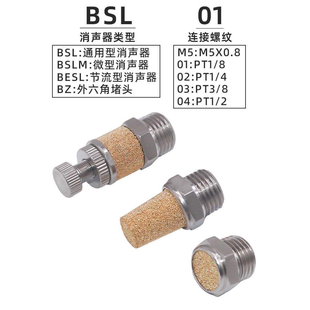 Yadeke นิวเมติกภายนอก Hex Plug BZ-02 หัวแบน Silencer Muffler BLSM/EBSL ...