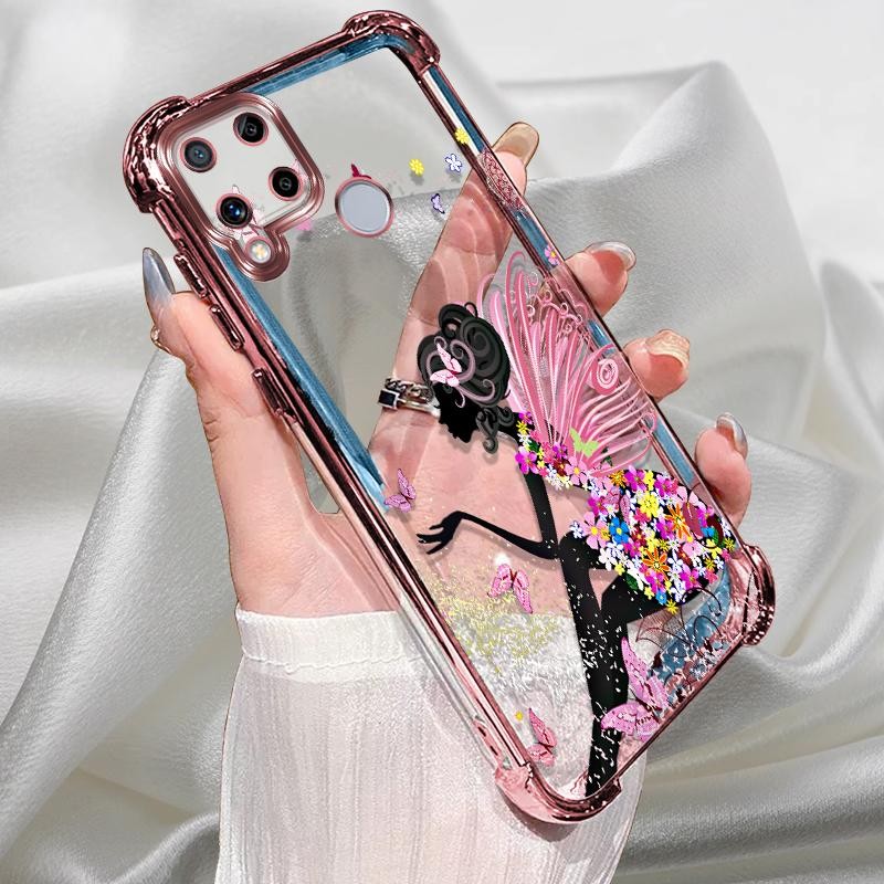 สําหรับrealme Narzo 20 กรณีสีชมพูชุบการ์ตูนซิลิโคนTPU anti DROPโทรศัพท์ ...