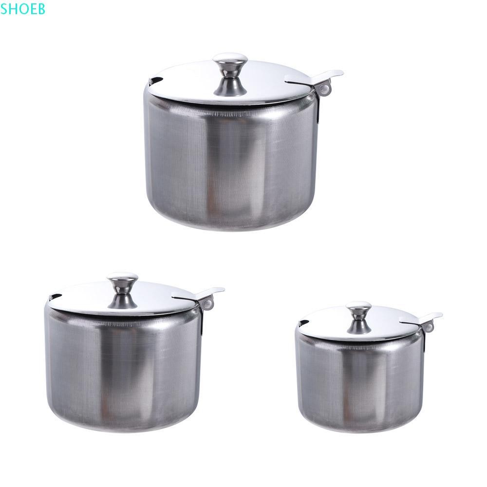 Shoeb ชามน้ําตาลสแตนเลส, เงินพร้อมฝาปิดช้อนภาชนะเครื่องเทศ, หม้อเครื่องปรุงอาหารกันน้ํากันฝุ่น ...