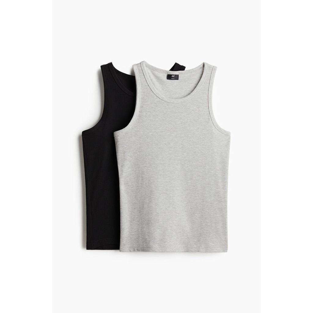 H&M(เอชแอนด์เอ็ม) 2-pack Slim Fit ribbed vest tops Men 2-pack Slim Fit ...