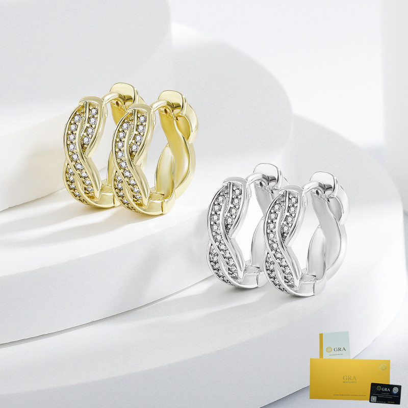 [พร้อมใบรับรอง Gra] ต่างหูชุบทอง 18K พร้อมกระดุม Moissanite เรขาคณิต ...