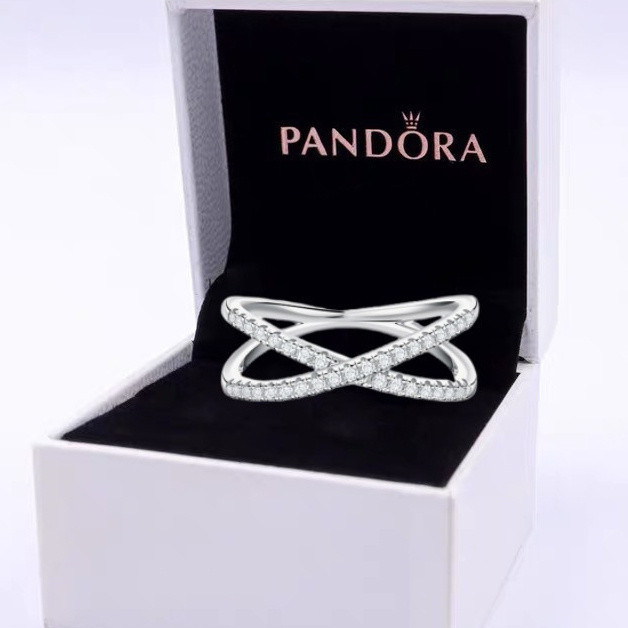 แหวนเงิน เกรด Pandora S925 ประดับเพชร พร้อมกล่อง เหมาะกับของขวัญ แฟชั่นเรียบง่าย สําหรับผู้หญิง ...