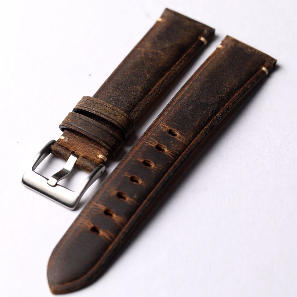 Handmade First Layer Cowhide Strap 18 19 20 21 22MM สีน้ําตาล Matte ...