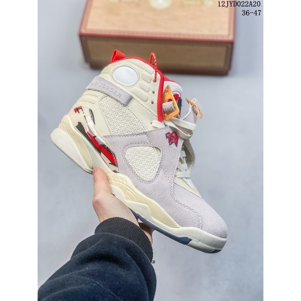 Air Jordan 8 AJ8 solefly รองเท้าบาสเก็ตบอลย้อนยุคสีขาว | Shopee Thailand