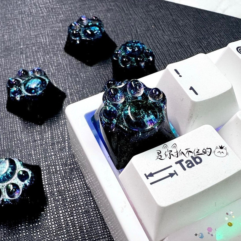 Original Cool Obsidian Resin Cat's Paw Key Cap Cross Axle Mechanical ...
