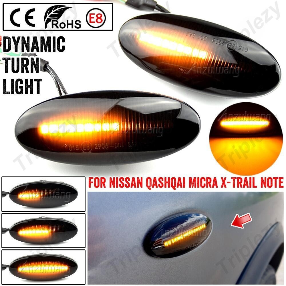 1 คู่แบบไดนามิก LED ด้านข้างไฟเลี้ยวไฟสัญญาณ Repeater ลําดับไฟกระพริบโคมไฟสําหรับ Nissan Grand ...