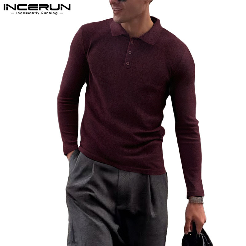 Incerun Men Vintage Business Casual Lapel Half-Button เสื้อแขนยาวธรรมดา ...