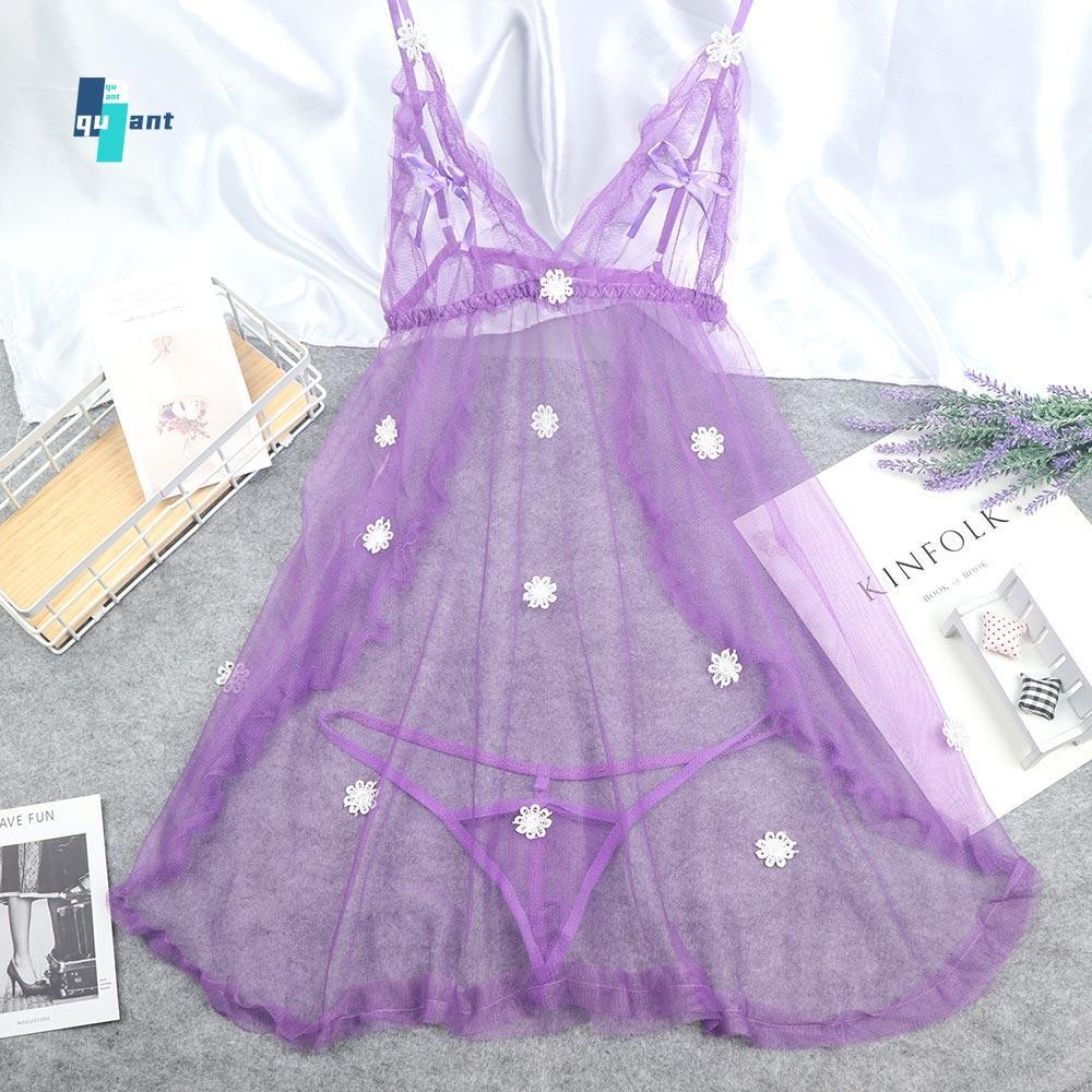 Quantumsky ชุดนอน Low Cup Design ขายร้อนชุดชั้นในลูกไม้ชุดชั้นใน Thong Erogenous กระโปรงแขนกุด ...
