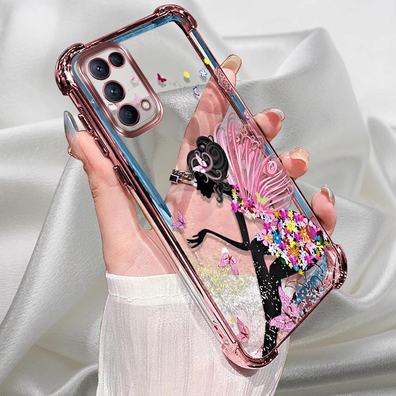 สําหรับ OPPO Reno5 5G กรณีสีชมพูชุบการ์ตูนซิลิโคน TPU anti drop ...