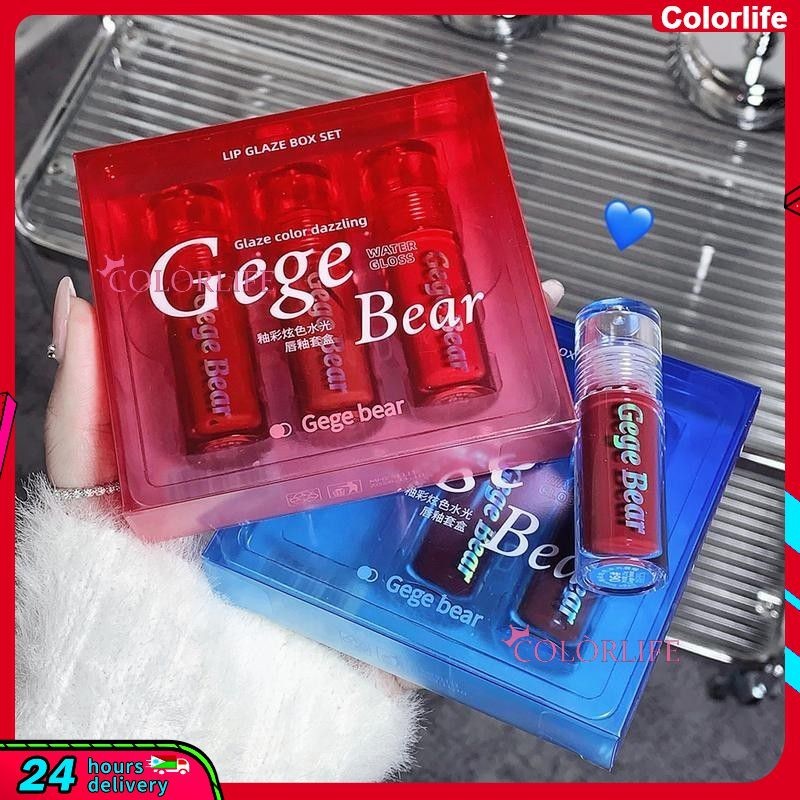 3pcs Gege Bear ลิปกลอส เคลือบริมฝีปาก แบบไม่ติดแก้ว ให้ความชุ่มชื้น ไม่ ...