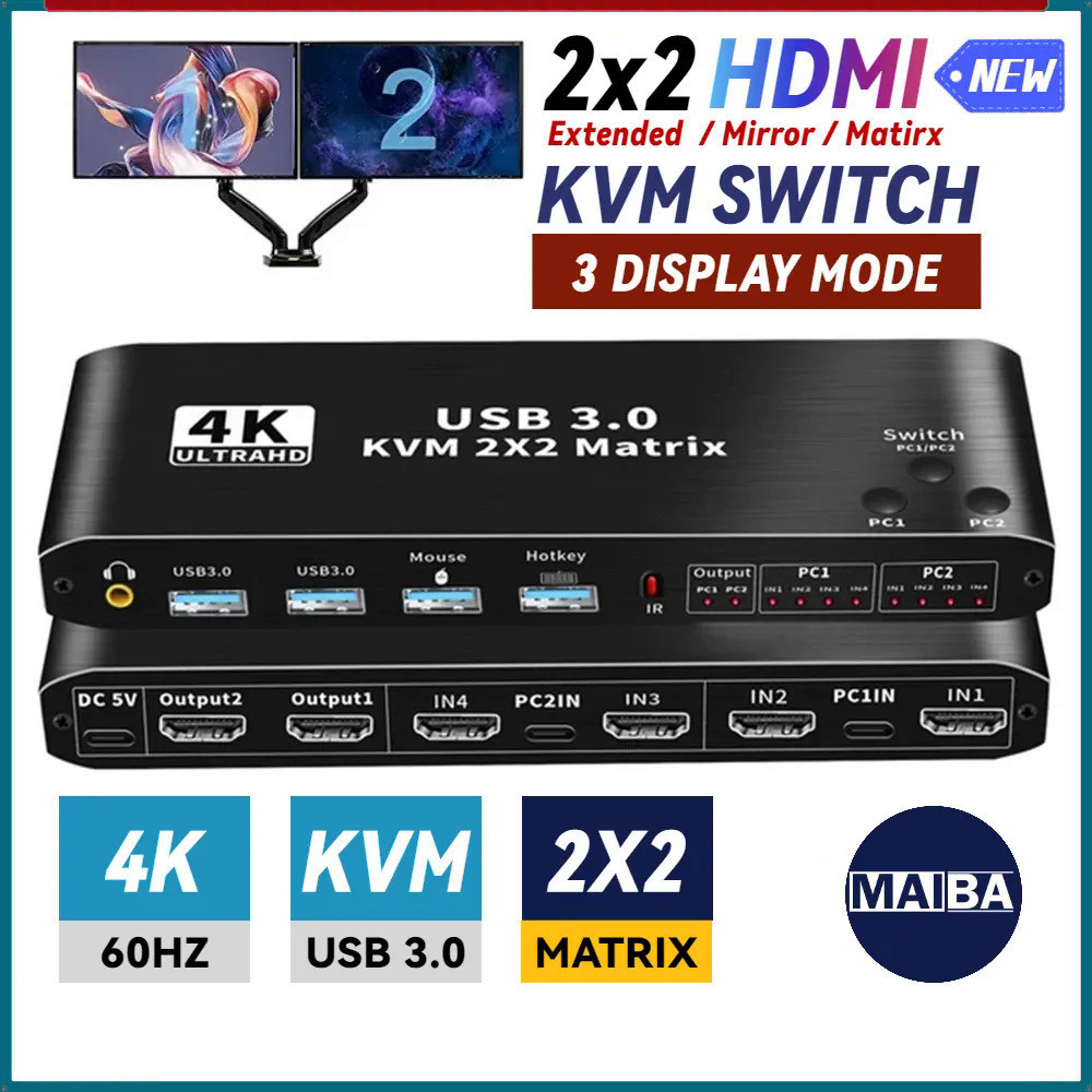 อัพเกรดใหม่4K 60hz Dual Monitor HDMI KVM Switch 2 in 2 out HDMI KVM ...
