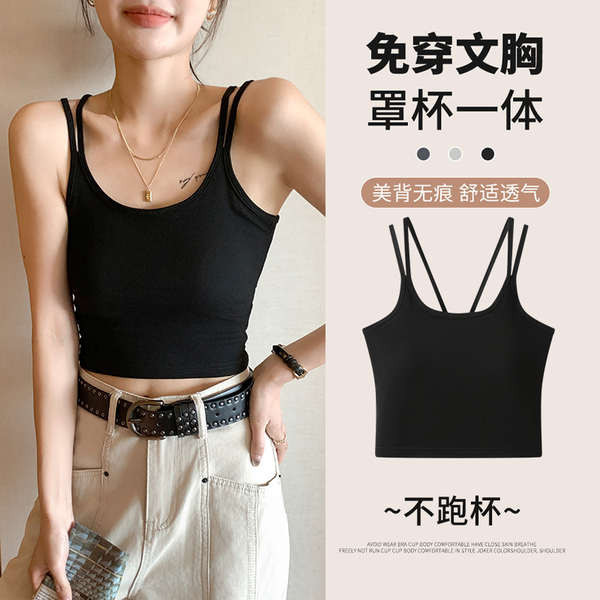 เสื้อสายเดี่ยวแฟชั่น Kamisol hitam kapas tulen wanita 2024 musim panas ...