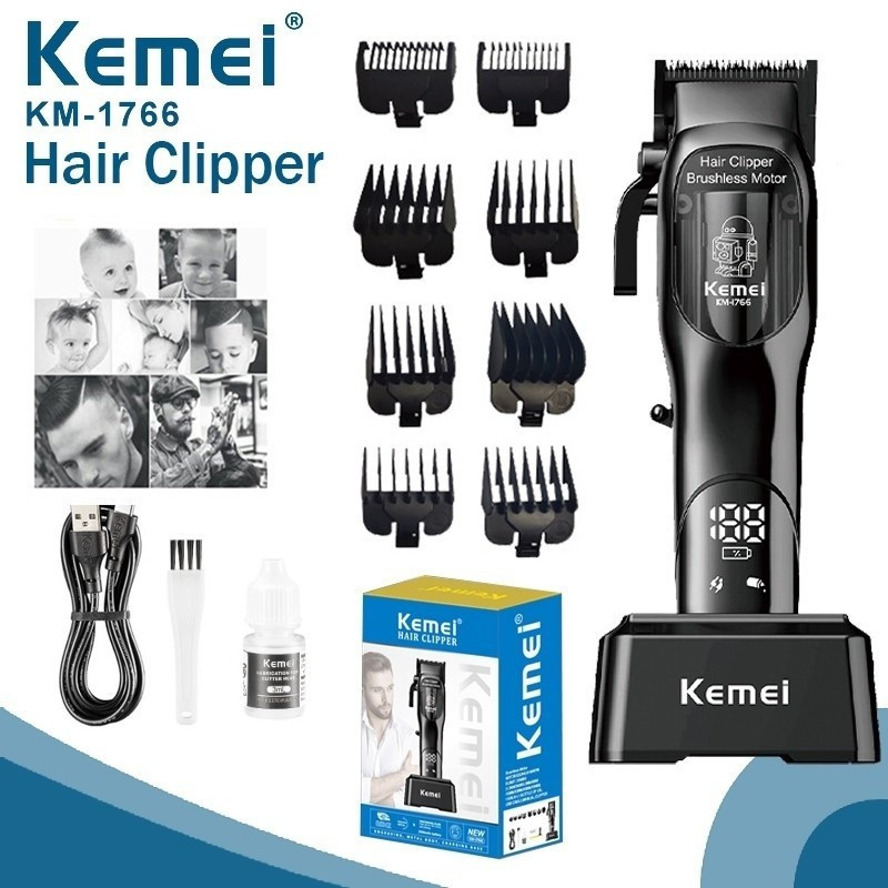 Kemei Professional Hair Clipper จอแสดงผล LCD ไฟฟ้า USB ชาร์จเครื่องตัดผมผู้ชาย KM-1766 | Shopee ...